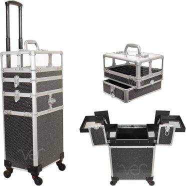 Zimtown 4-in-1 Aluminum Rolling Makeup Trolley Case, Lockable Salon ...