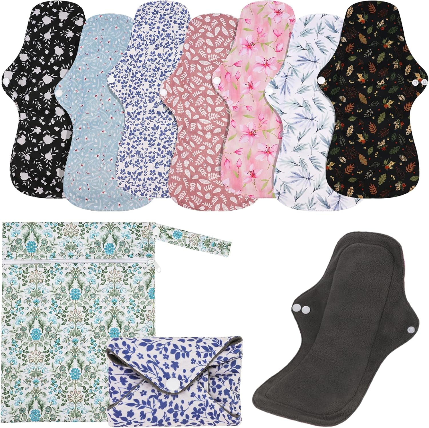 7 in 1 Reusable Menstrual Pads, 13 x 7.5 inch Washable Overnight Cloth ...