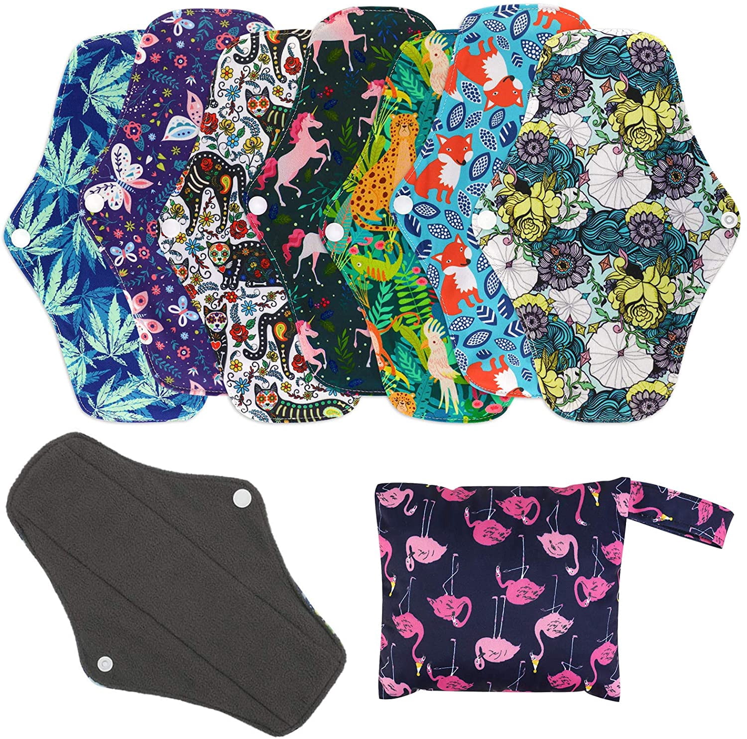 7-in-1 Reusable Bamboo Menstrual Pads, Heavy Flow, Large Washable ...