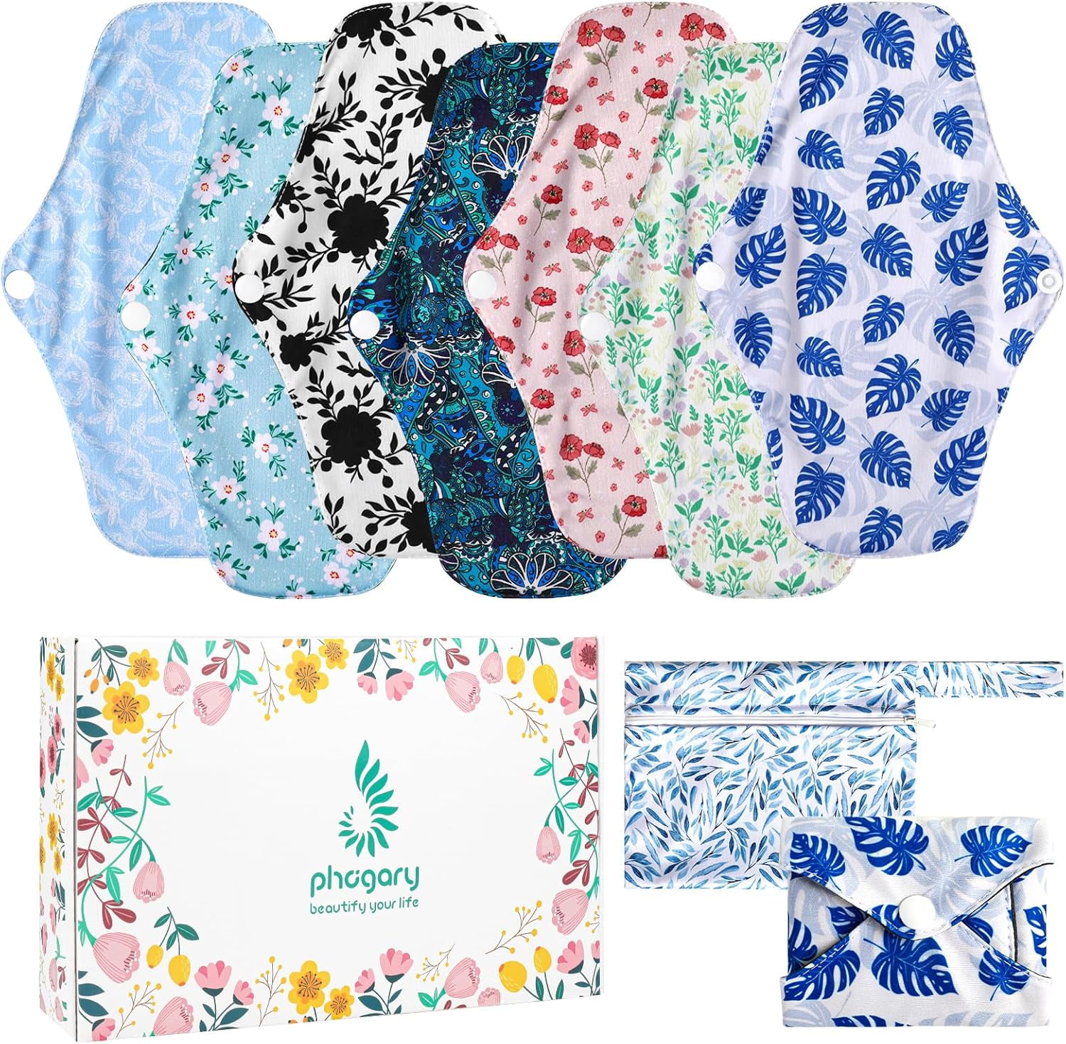 7 in 1 Reusable Menstrual Pads with Wings, 10 x 7 inch Breathable Mesh ...