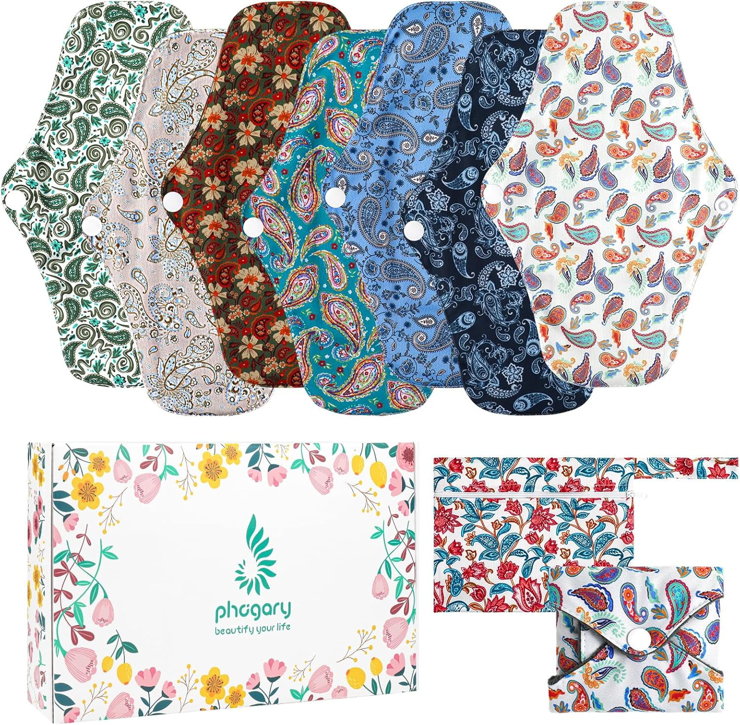 7 in 1 Reusable Menstrual Pads with Wings, 10 x 7 inch Breathable Mesh ...