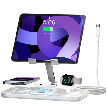 6-in-1 Wireless Charging Station with LED Digital Clock Alarm, Fast ...