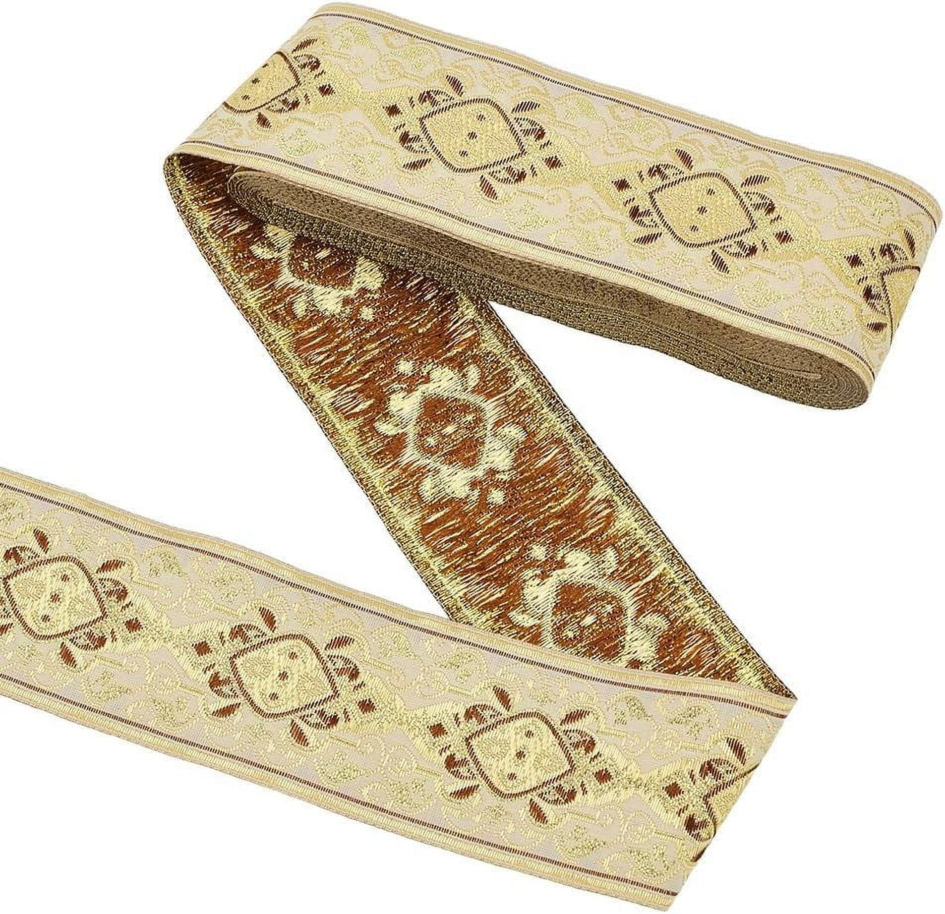 7.1 Yard Vintage Embroidered Ribbon 2 inch Wide Polyester Boho Jacquard ...