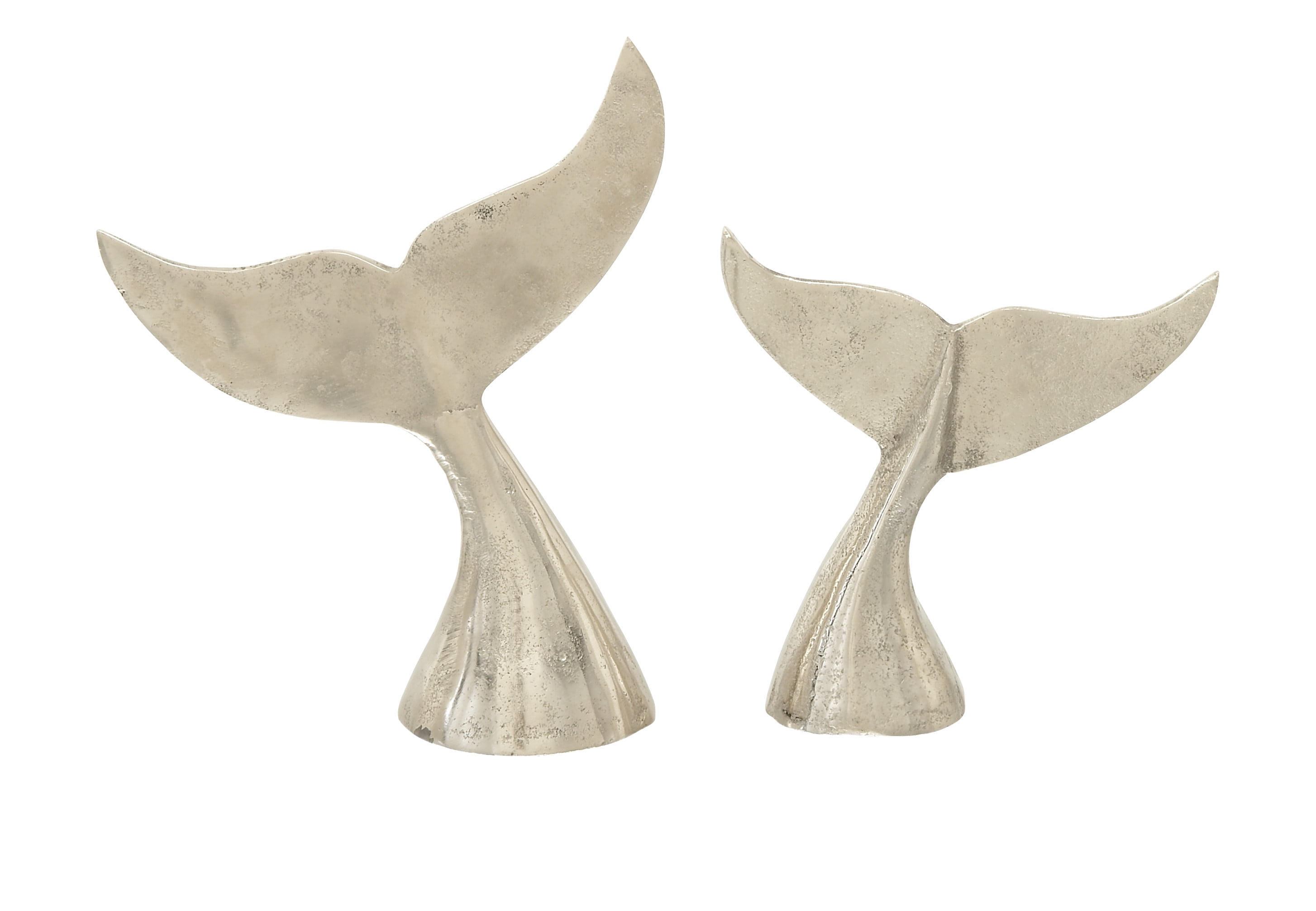 7", 10"H Silver Aluminum Whale Sculpture, by DecMode (2 Count ...