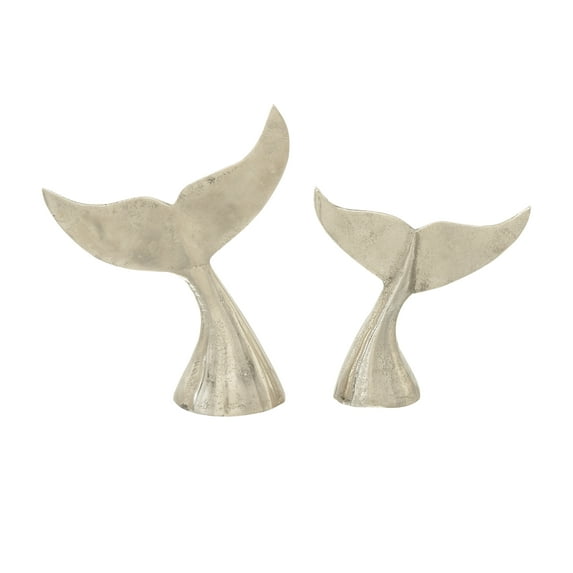 7", 10"H Silver Aluminum Whale Sculpture, by DecMode (2 Count ...