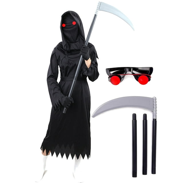 7-11T Unisex Holiday Grim Reaper Costume Party Dress Up Scary Grim ...
