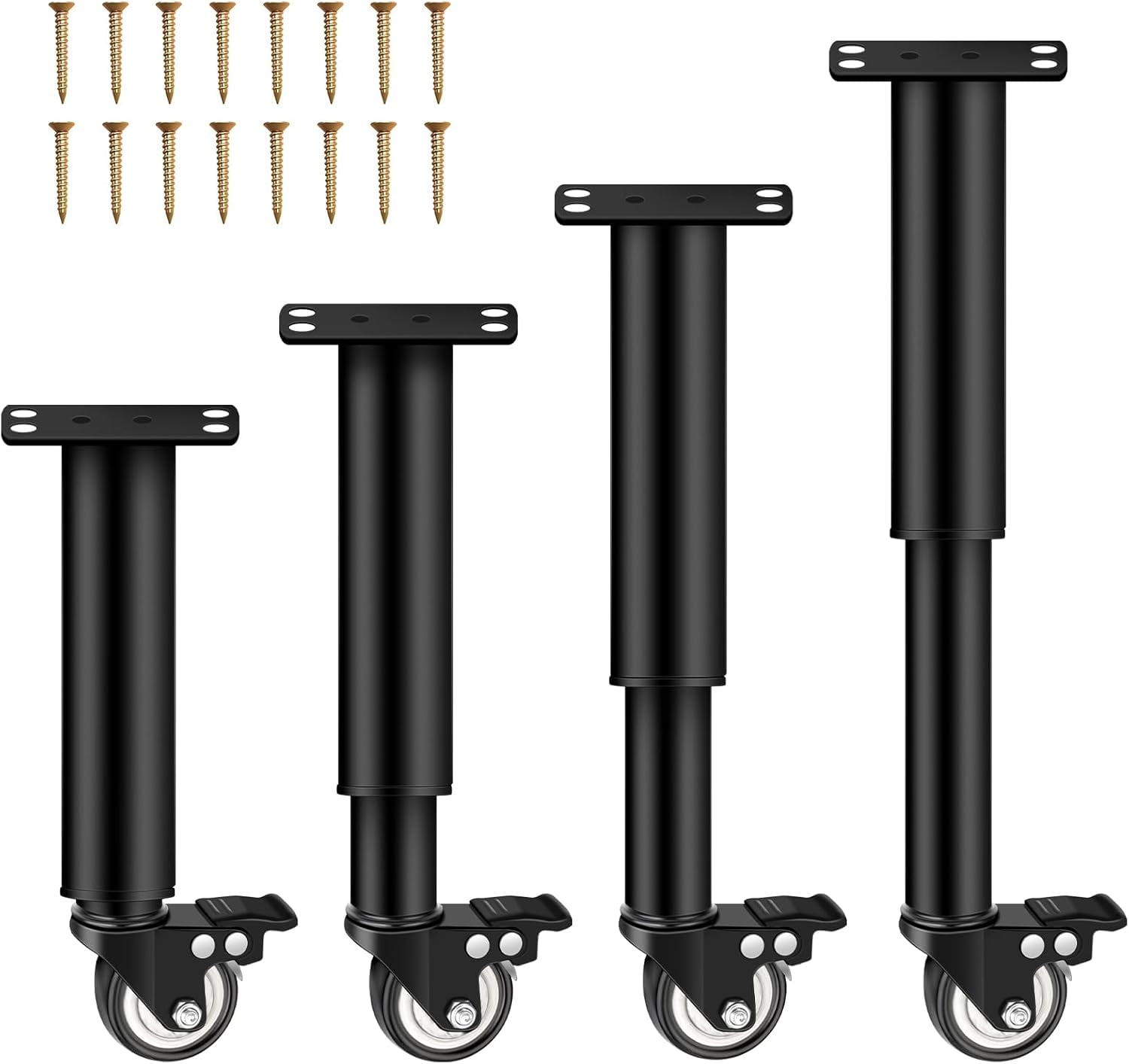 7-12 inch Metal Adjustable Furniture Legs with Swivel Caster Wheels, 4 ...