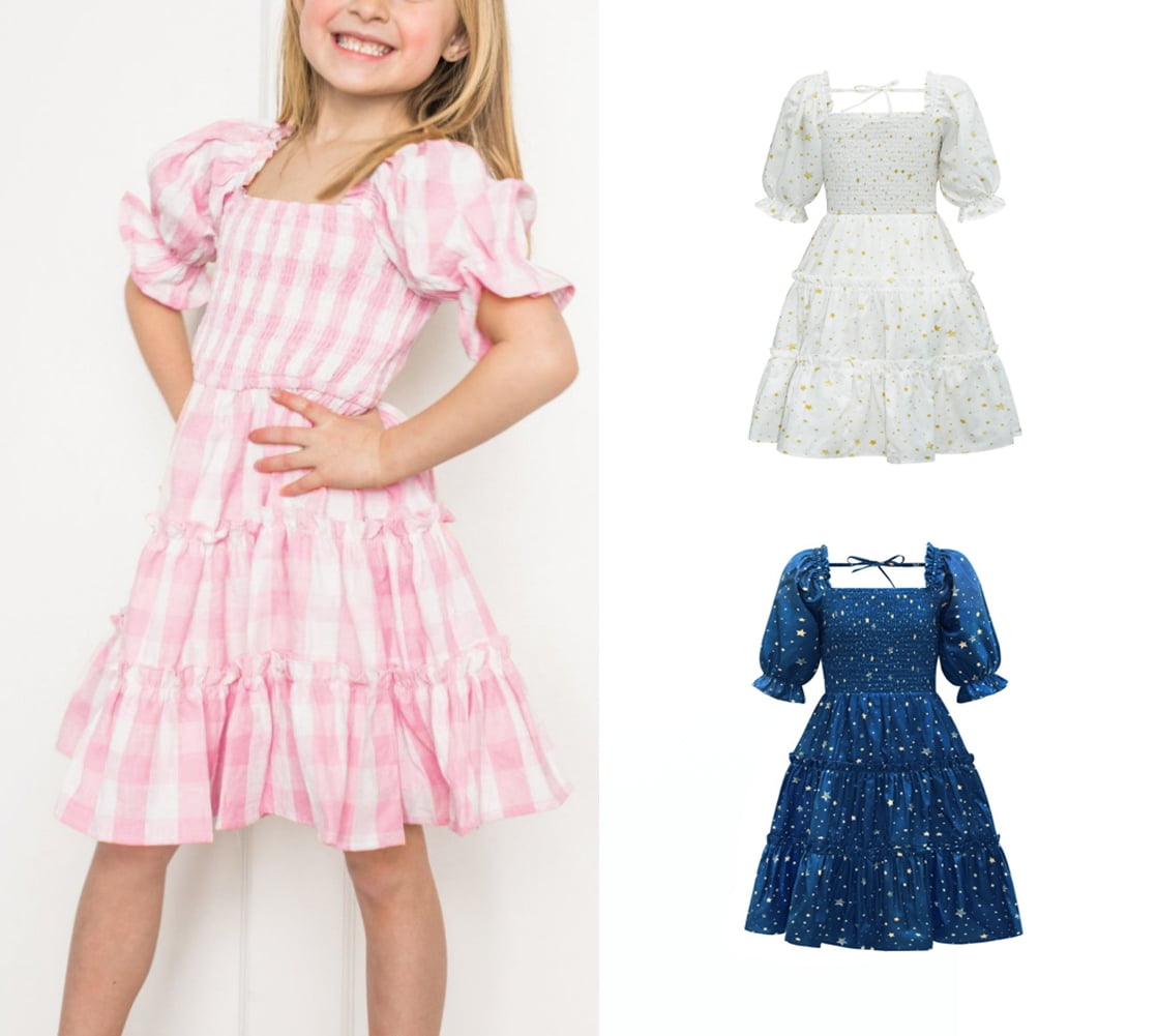 7-12T Little Girls Short Sleeve Dresses Kids Print Party Dress ...