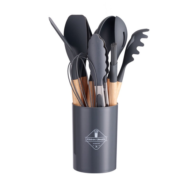 7/12pcs, Modern Silicone Kitchen Utensil Set With Wooden Handles - Non ...
