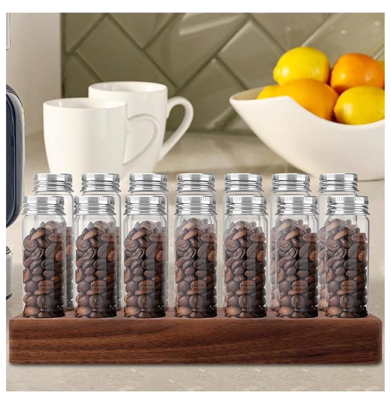 7/14Pcs Coffee Bean Storage Tubes with Walnut Wood Display Stand ...
