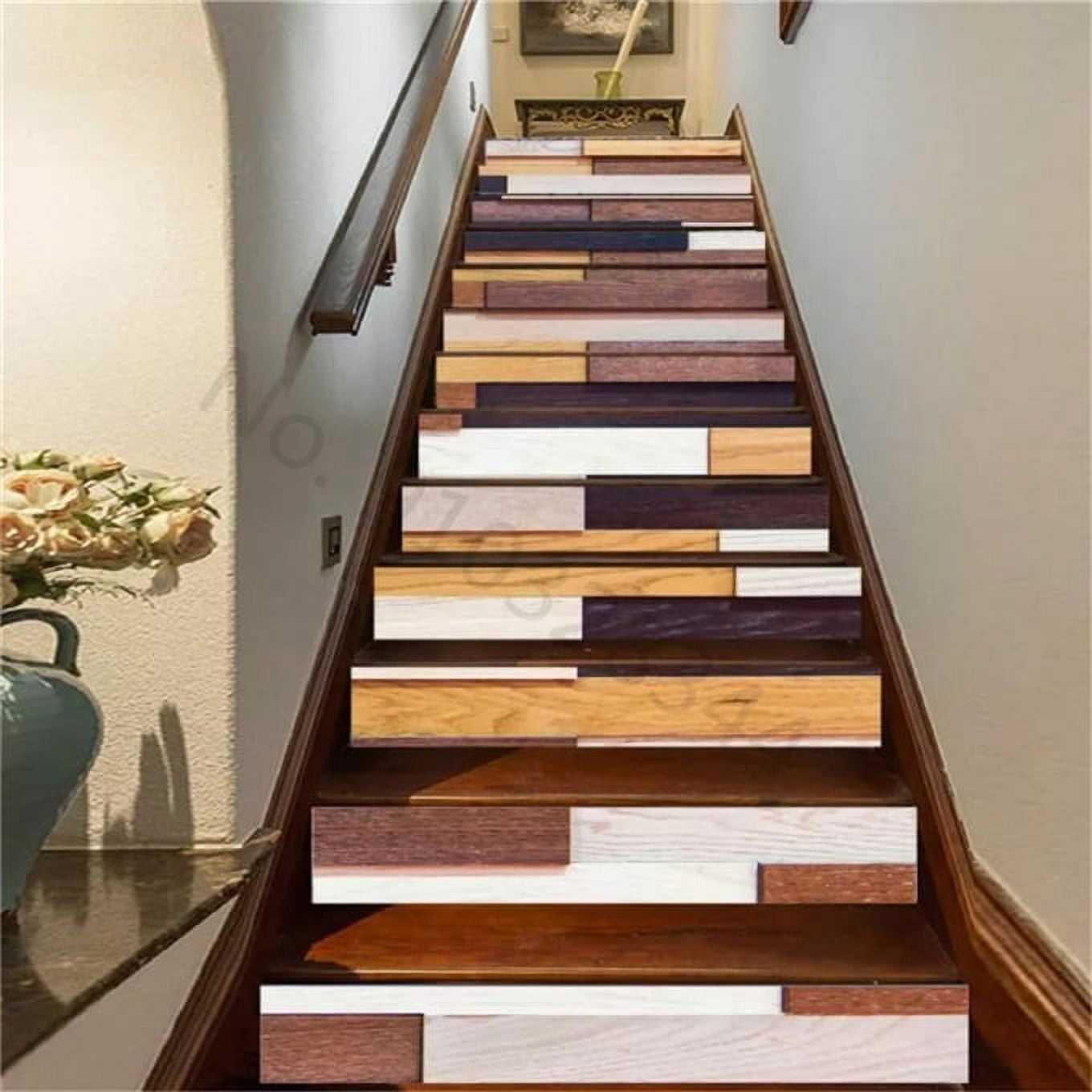 7/14pcs Vintage Colored Wood Grain Staircase Upholstery Stairway ...