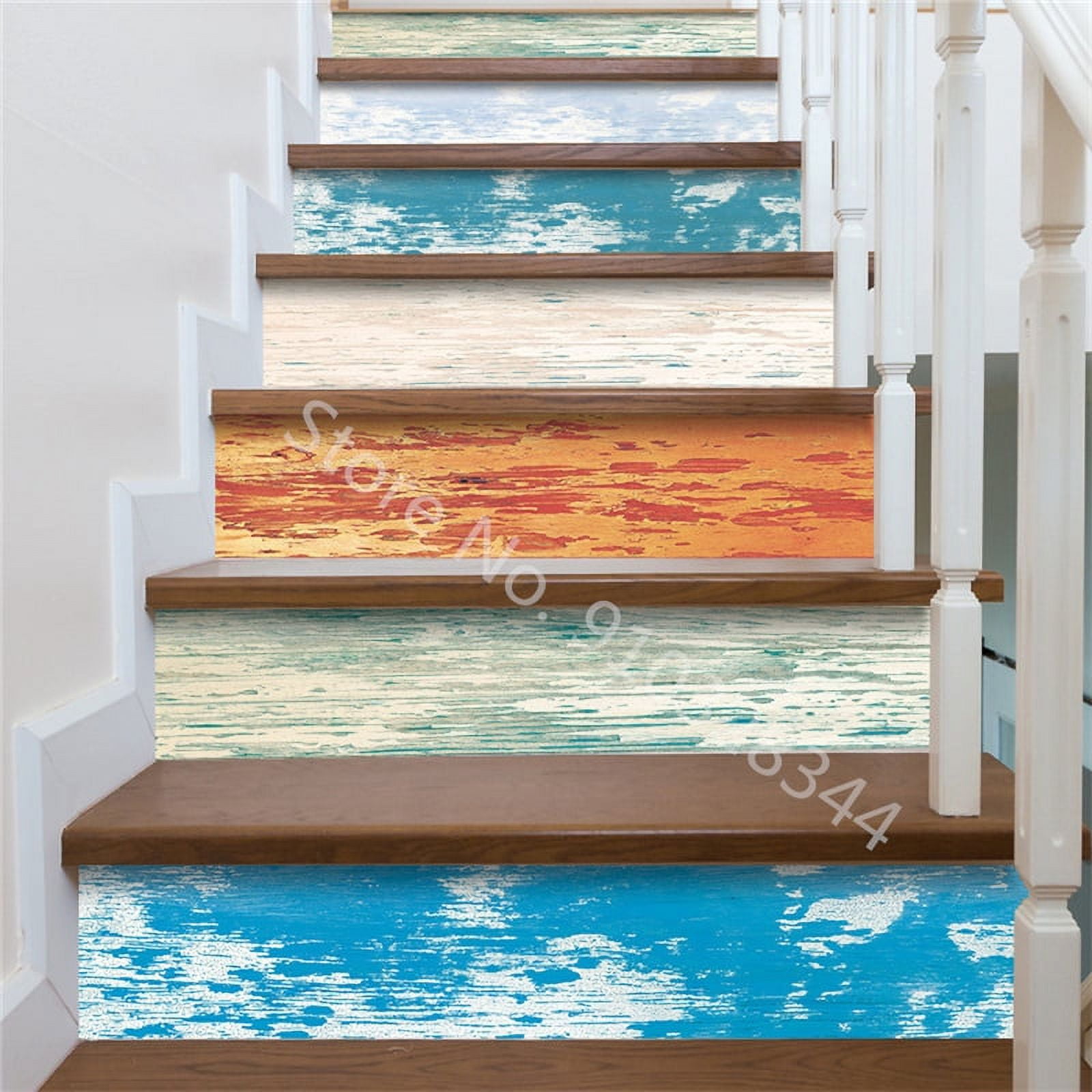 7/14pcs Vintage Colored Wood Grain Staircase Upholstery Stairway ...