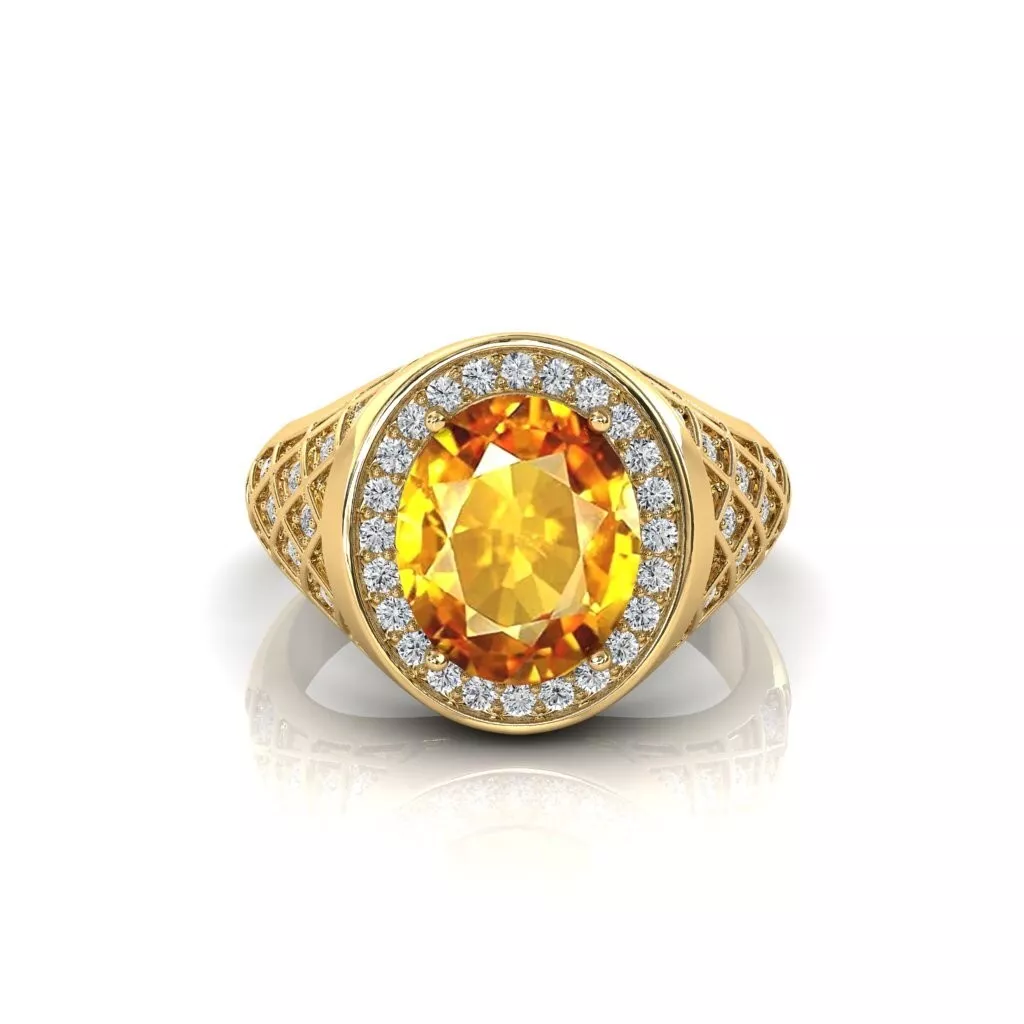 7.15 Carat Pukhraj Stone Certified Original Yellow Sapphire Ring Round Cut Panchdhatu Adjastable ...