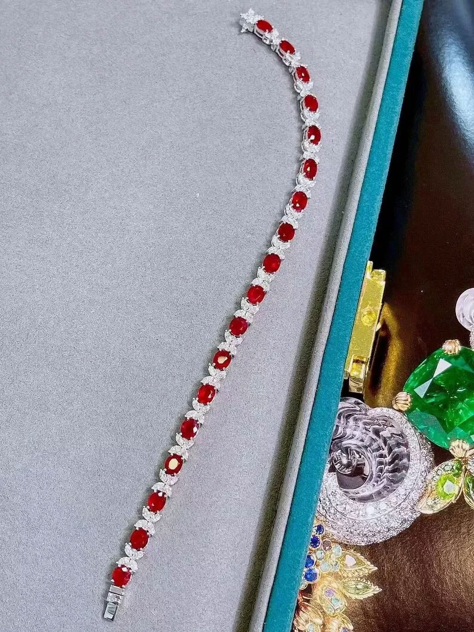 "7.15 Ct Simulated Ruby Tennis Bracelet, 14K White Gold Plated Sterling ...