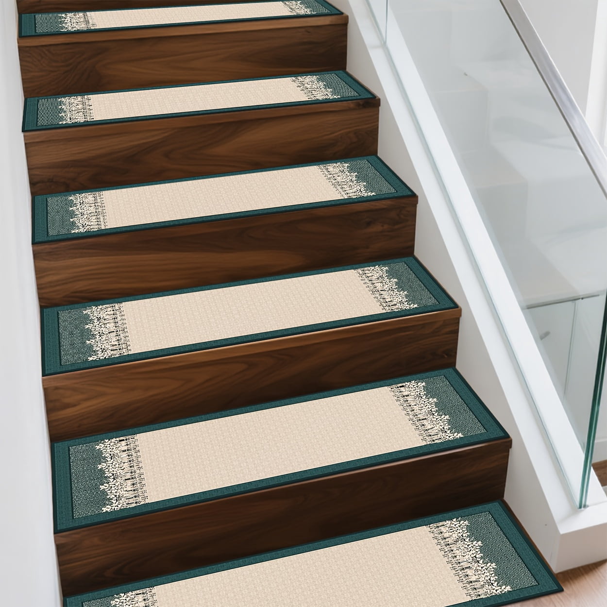 7/15pcs of Light Brown Solid Color Patterned Printed Stair Mats, Non ...