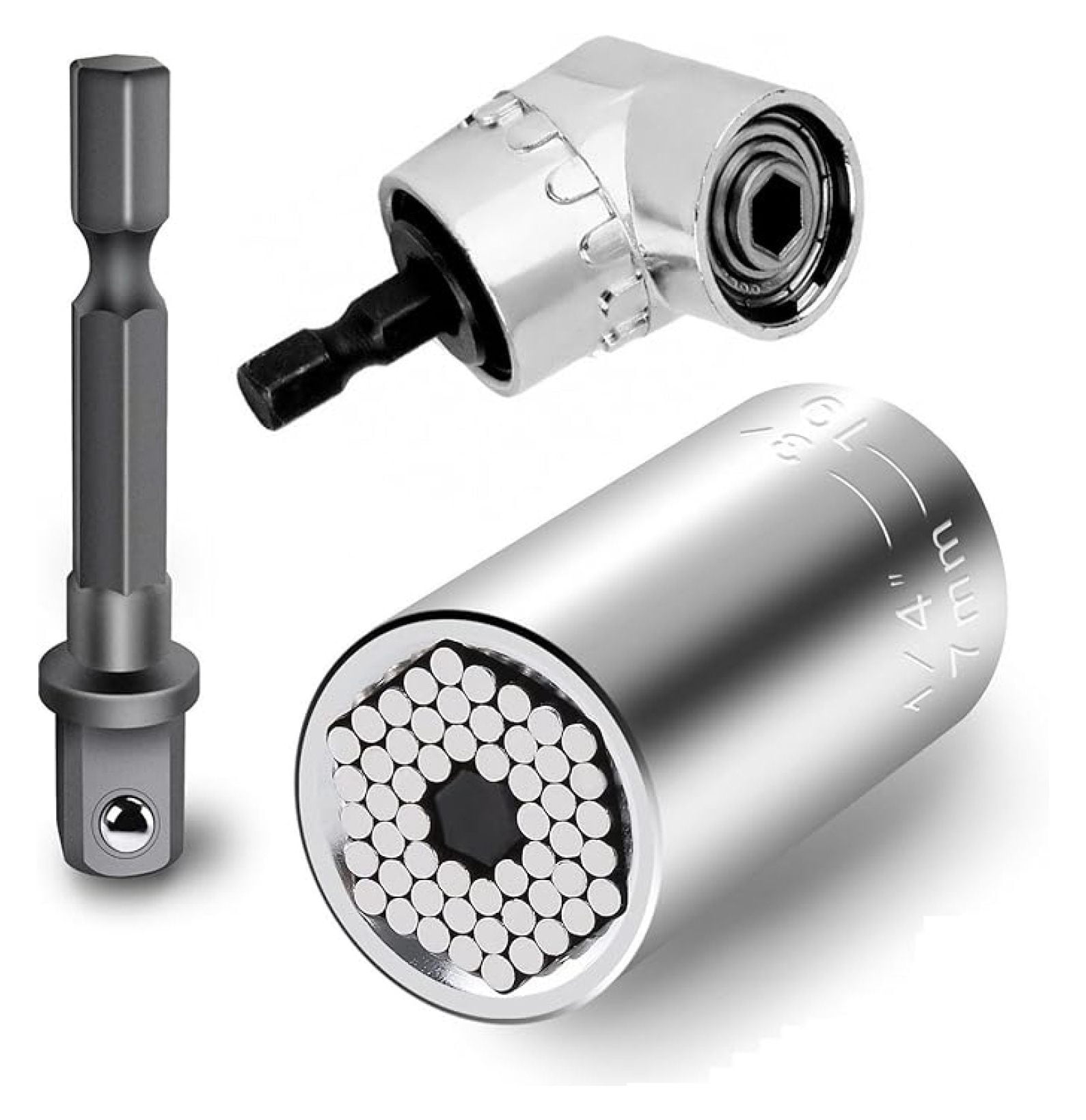7-19mm Universal Socket Set with 105° Angle Drill Adapter & 1/4" Hex ...