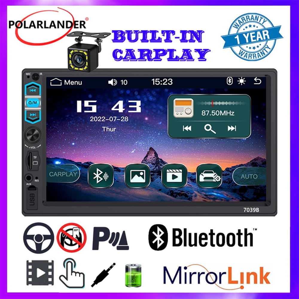 7" 1Din Car Stereo + Camera Wired Carplay Android Auto USB HD Bluetooth ...
