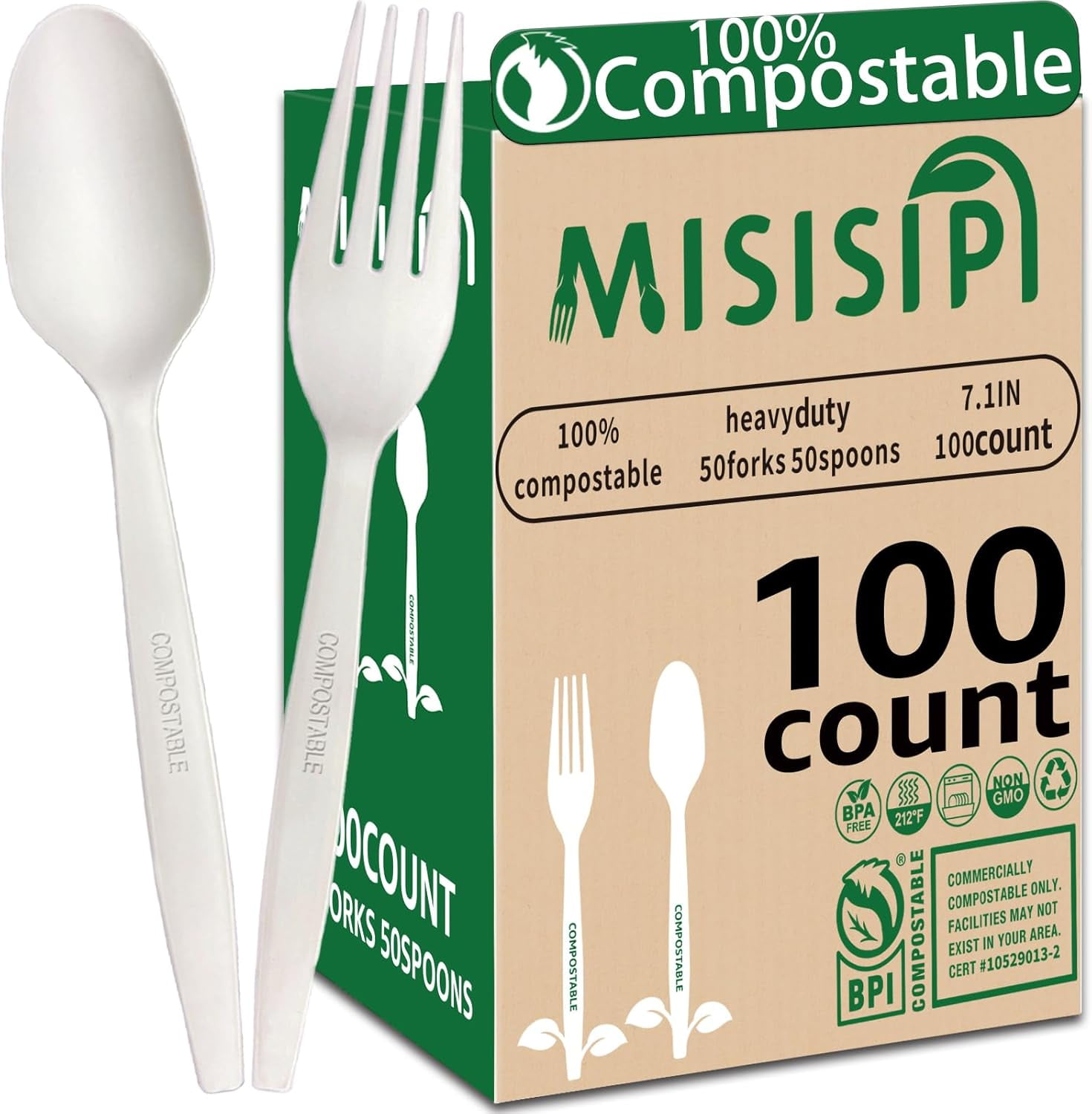 [7.1In 100Pcs] 100% Compostable Forks and Spoons Biodegradable Forks ...