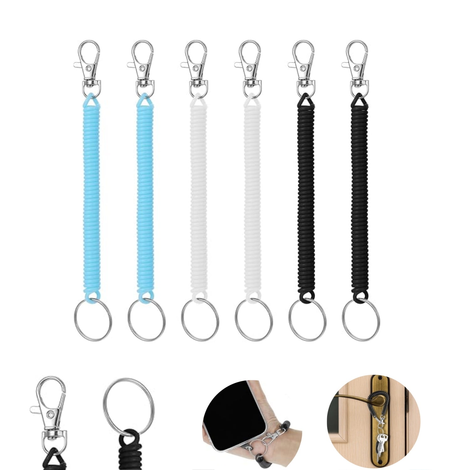 7.1in Retractable Keychain Reusable Elastic Ropes 6pack Metal Lobster ...