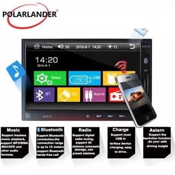 7" 2 DIN Car Radio Bluetooth Stereo Touch Screen AM/FM/RDS MP5 Player ...