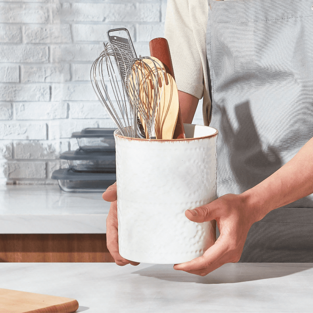 7.2" Extra-Large Embossed Kitchen Utensil Crock, Farmhouse-Style ...