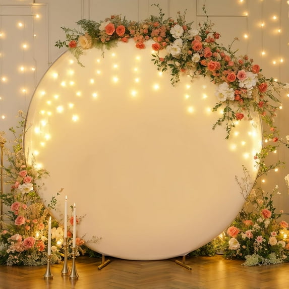 7.2 FT White Round Backdrop Cover with Lights String for Circle Arch ...