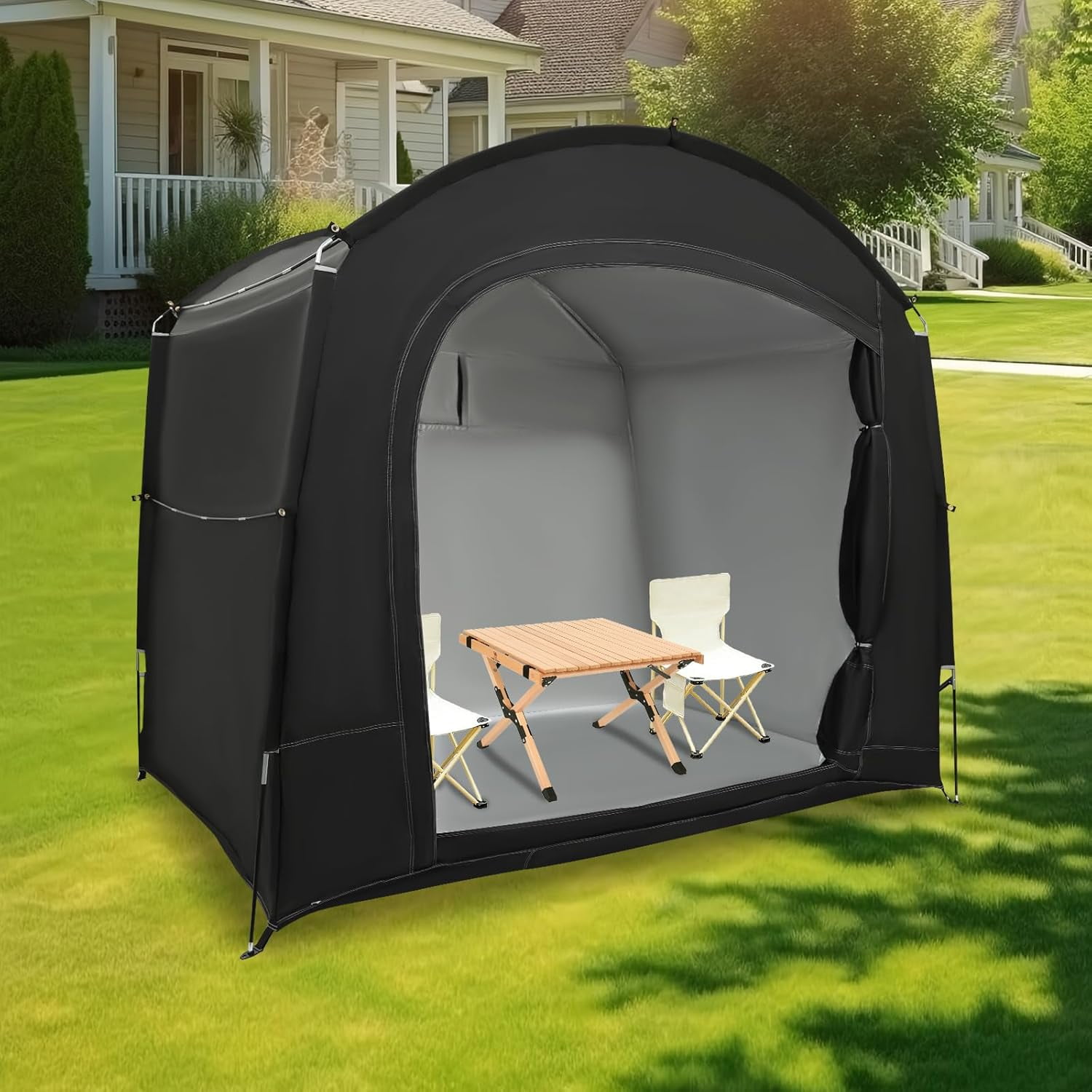 7.2 Ft Black Bike Storage Shed Tent, Portable Waterproof Oxford Fabric ...