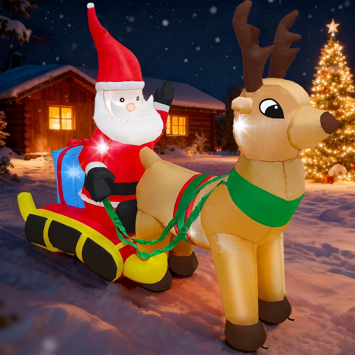 7.2 Ft Length Christmas Inflatable Santa on Reindeer Sleigh Decoration ...