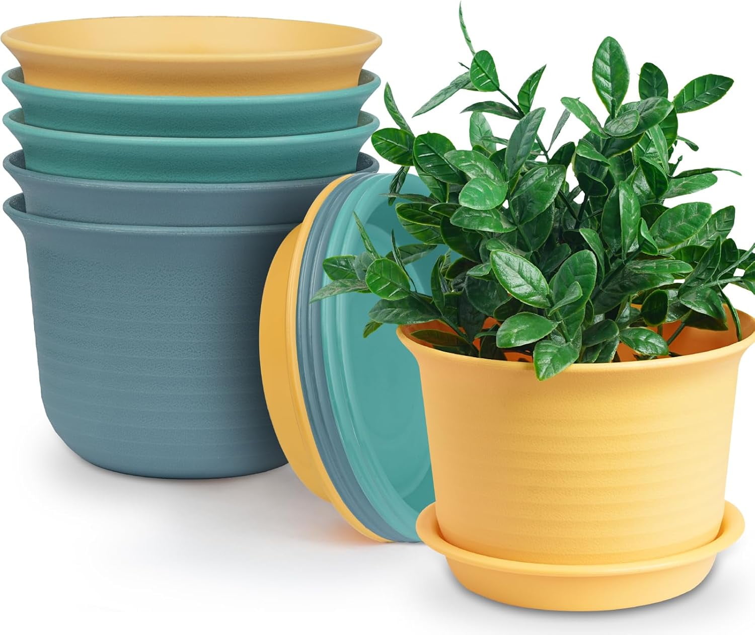 7.2 Inch Plant Pots, 6 Pack Thick Plastic Flower Pots for Plants Indoor ...