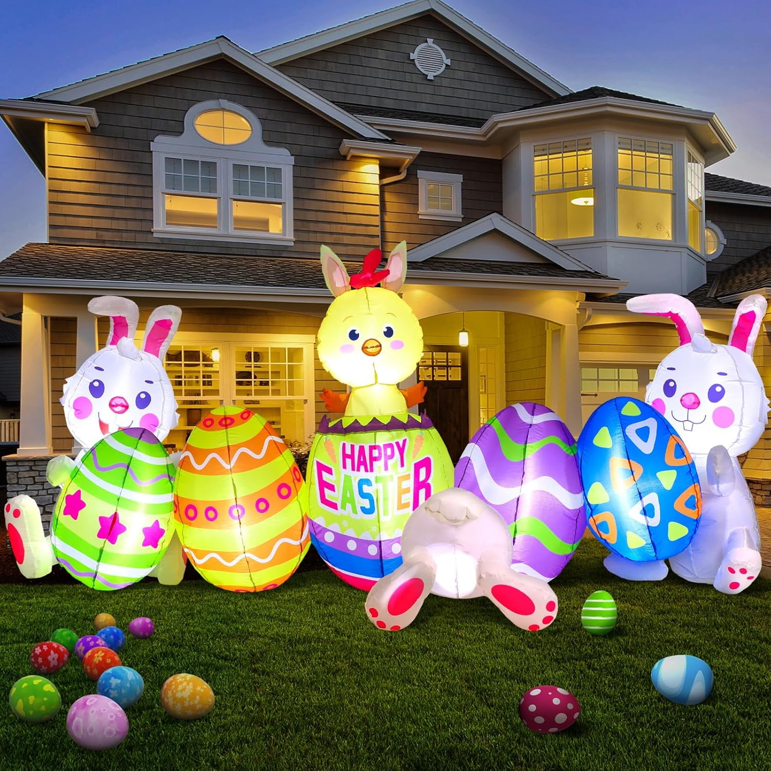 7.2 ft Long Easter Inflatables Decorations LED Lighted Blow up Yard ...