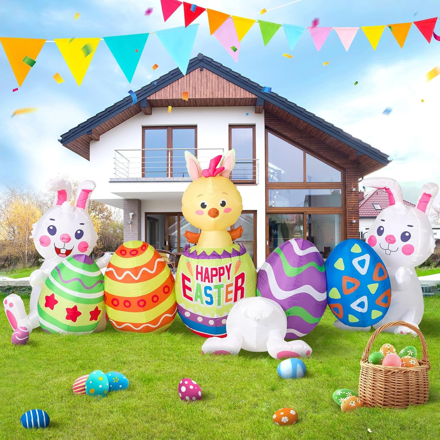 7.2 ft Long Easter Inflatables Decorations LED Lighted Blow up Yard ...
