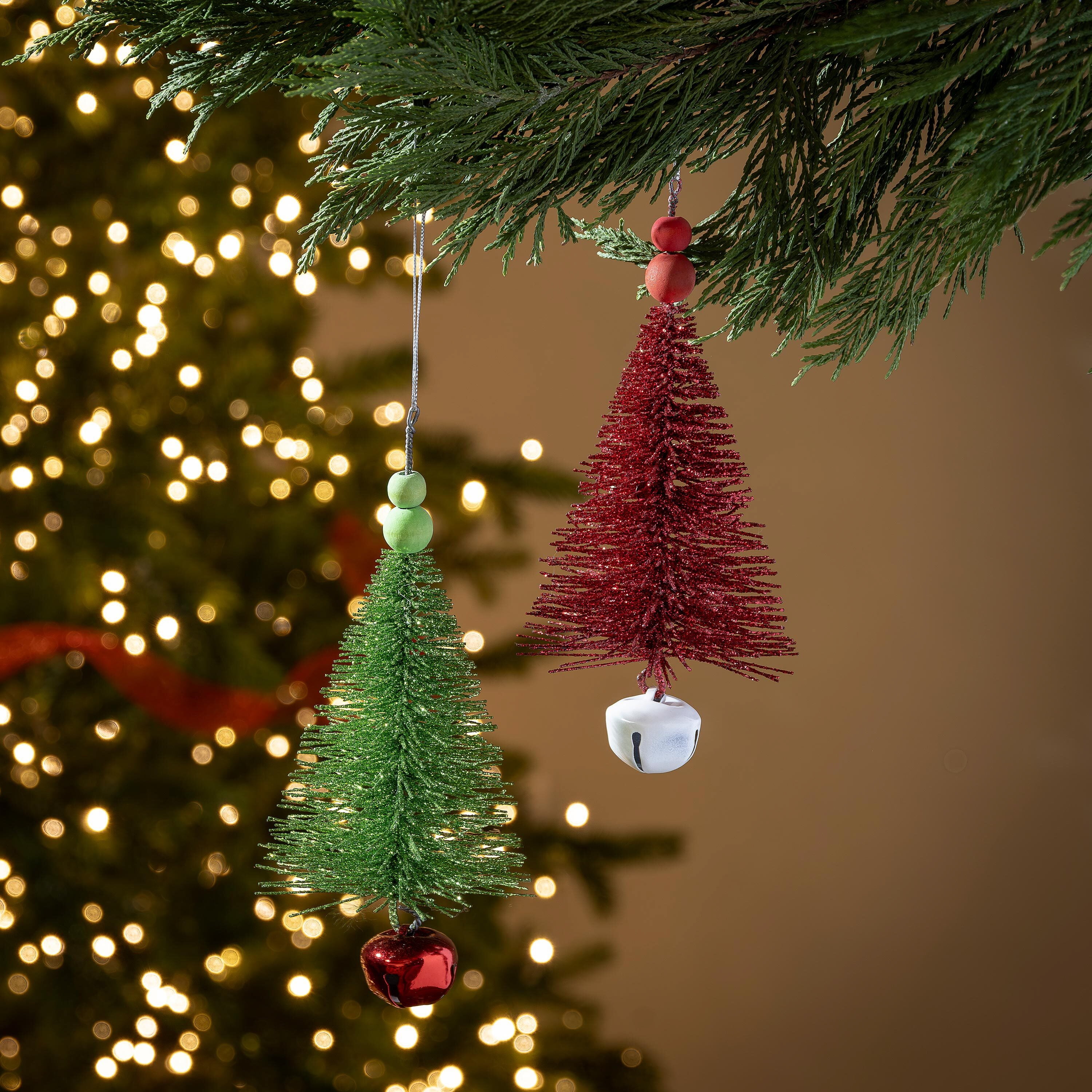 7.25" Bottle Brush Christmas Tree with Bell Ornament - Walmart.com