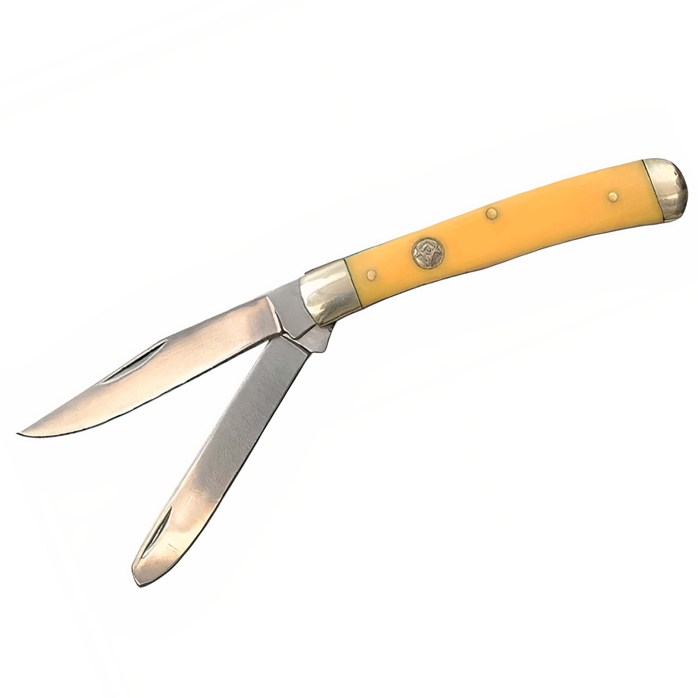 7.25" Buckshot Tactical Two Blade Trapper Pocket Knife with Yellow ...