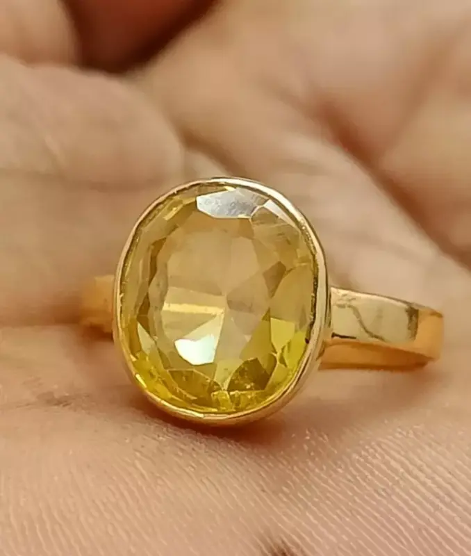 7.25 Ratti Certified Natural Yellow Sapphire Ring, Pukhraj Astrology Ring, Panchdhatu Adjustable ...