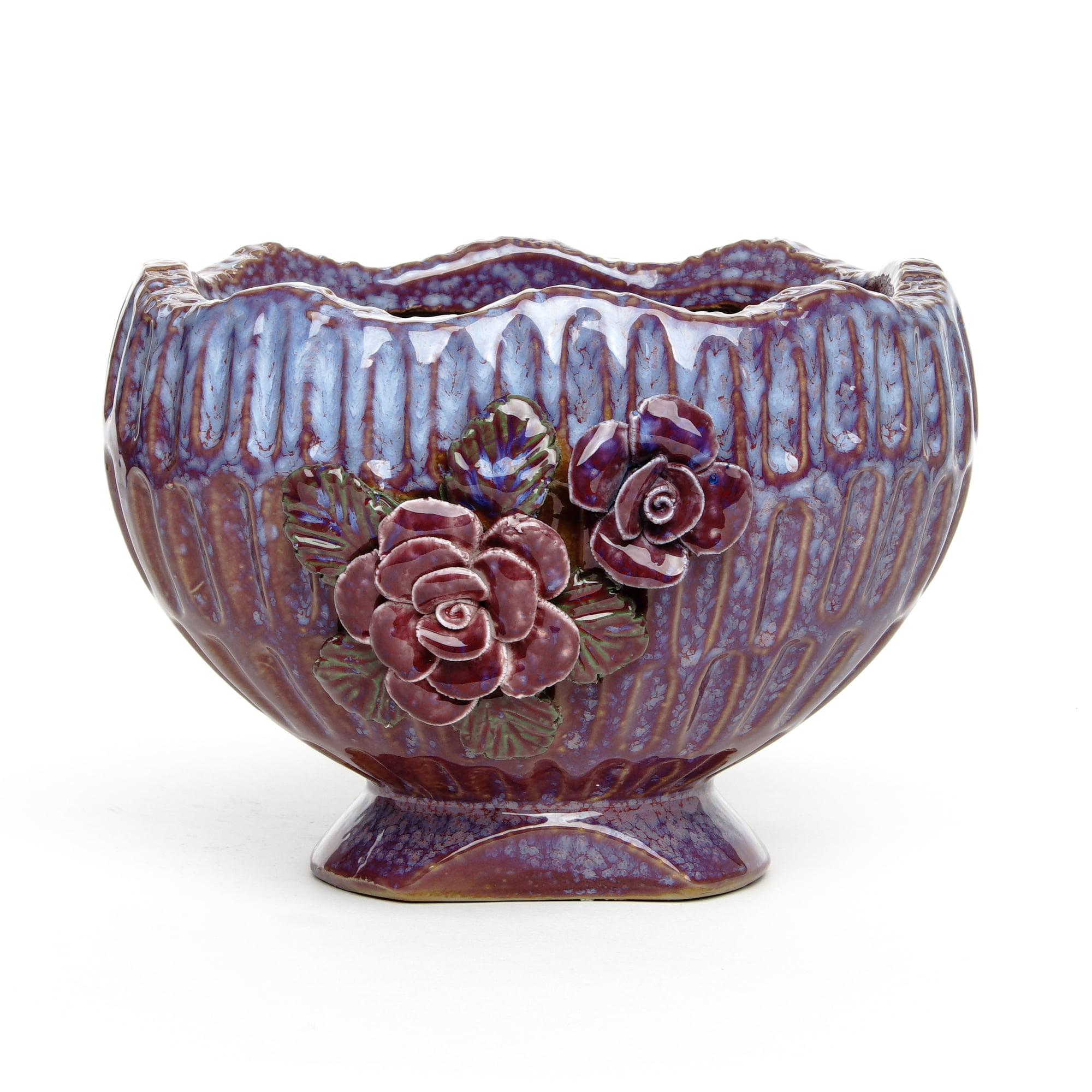 7.28" Small Purple Oval Ceramic Planter Pot with Drainage Hole and Mesh ...