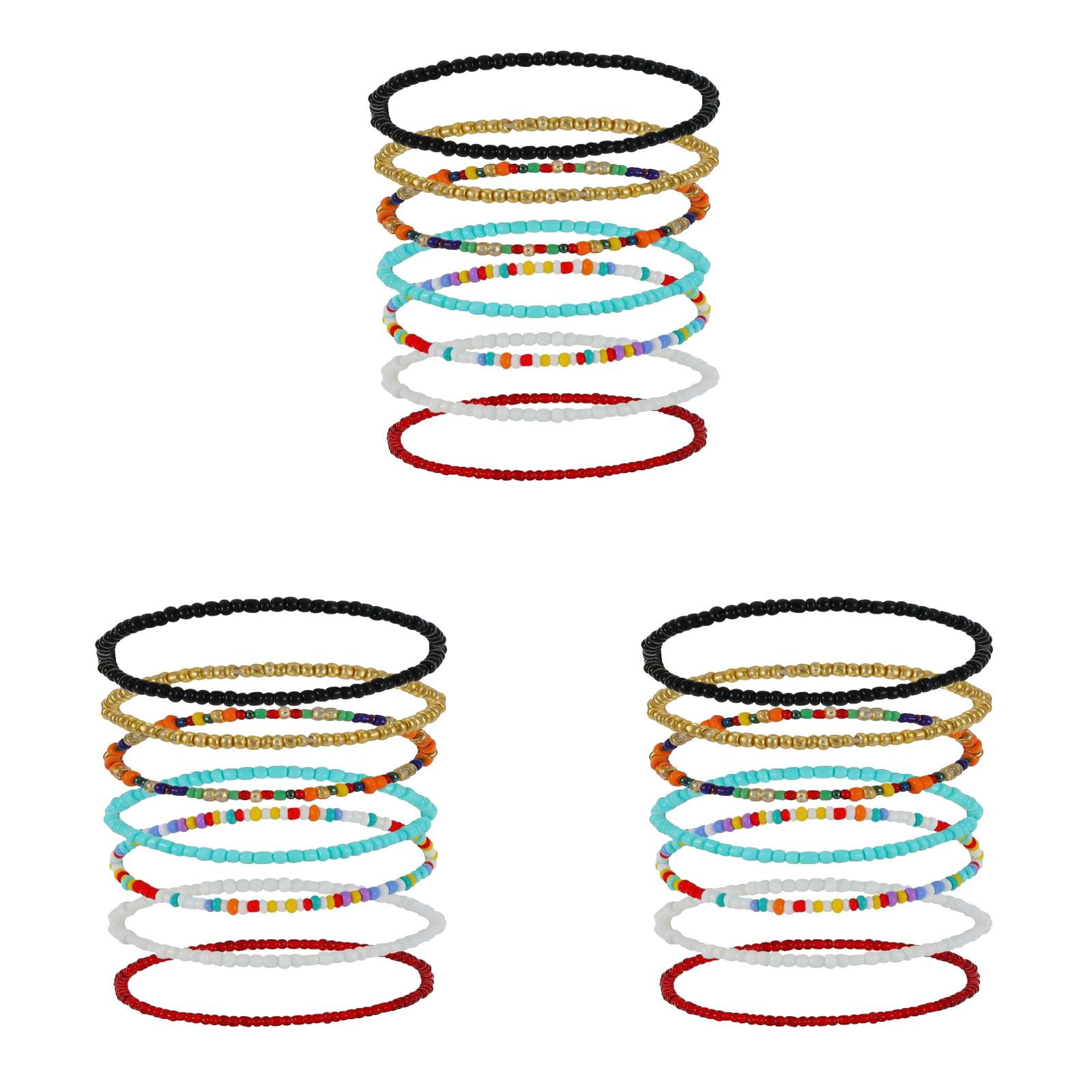 7-28PC Elastic Beaded Anklets for Women Handmade Beach Boho Colorful ...