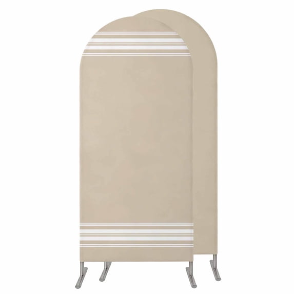7.2FT Arch Backdrop Covers, Beige Striped Wedding Arch Cover Stretchy ...