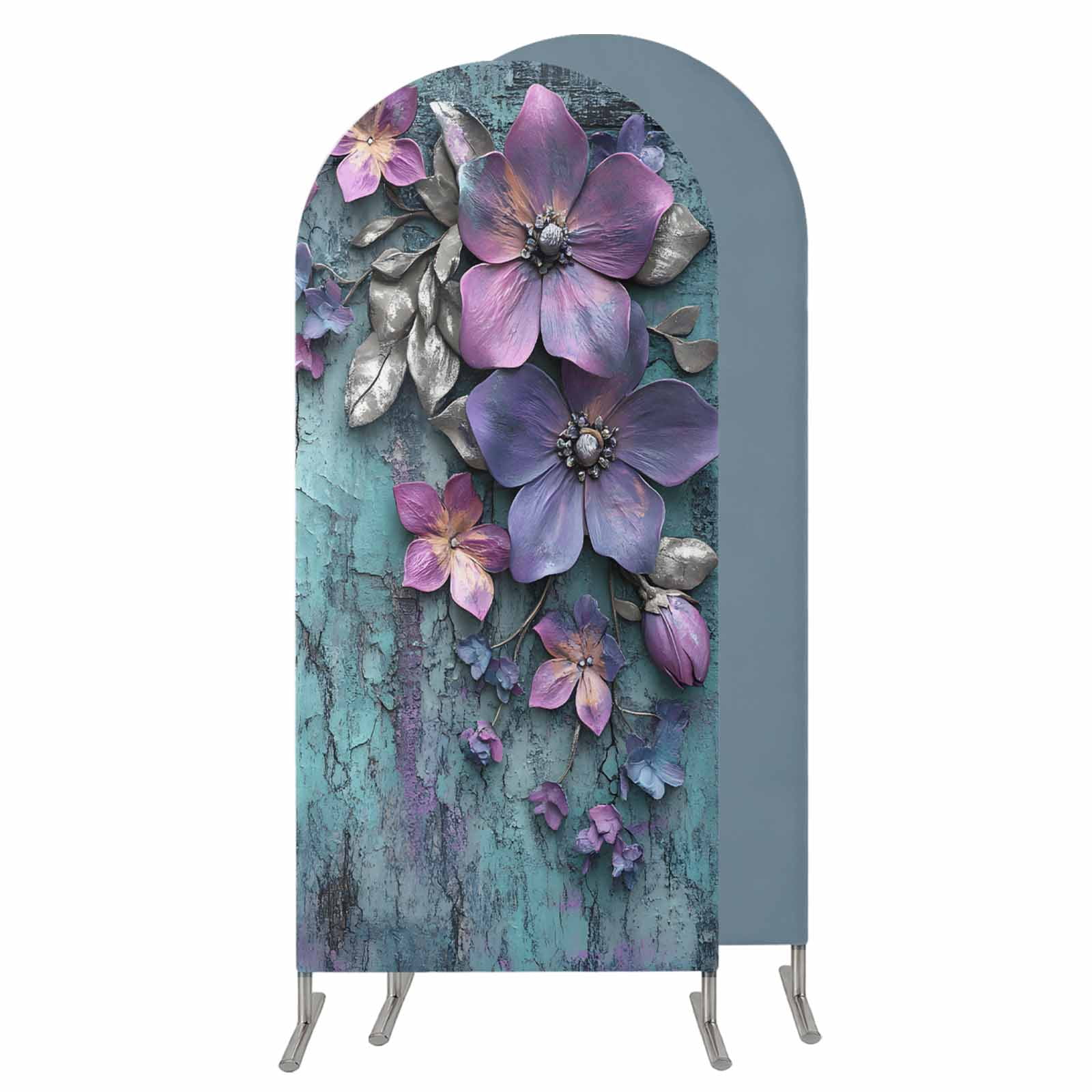 7.2FT Arch Backdrop Covers, Purple Floral Wedding Arch Cover Stretchy ...