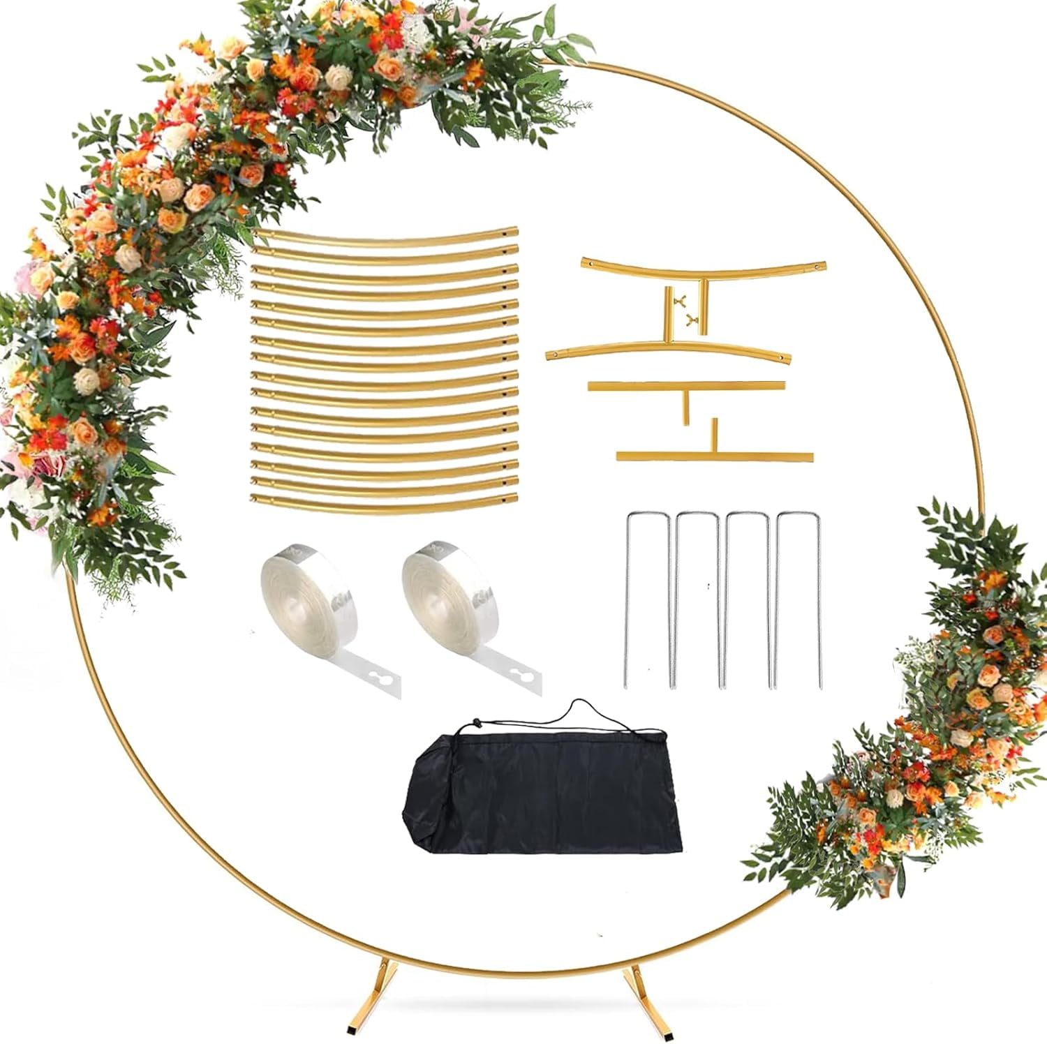 7.2FT Gold Round Balloon Arch Stand, Backdrop Stand for Parties, Metal ...