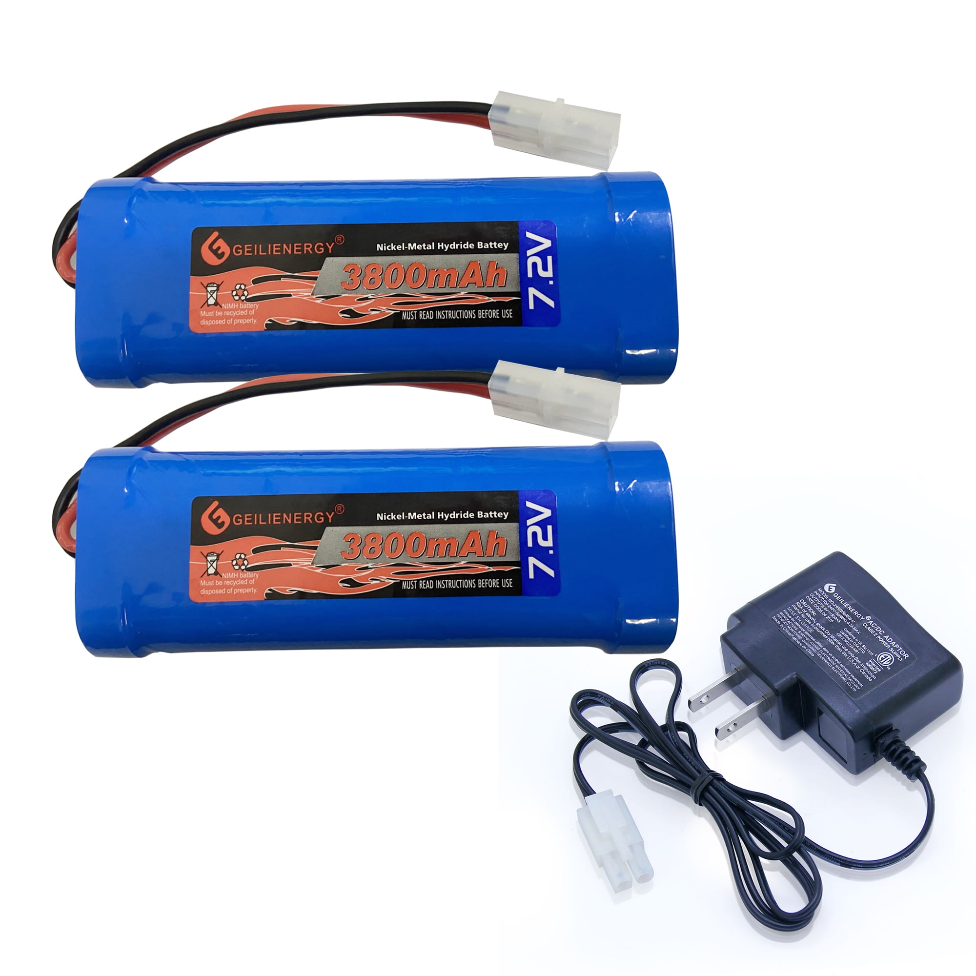 7.2V RC Battery Pack (2 Pack) 3800mAh High Capacity 6-Cell NiMH Flat Battery Pack w/Standard ...