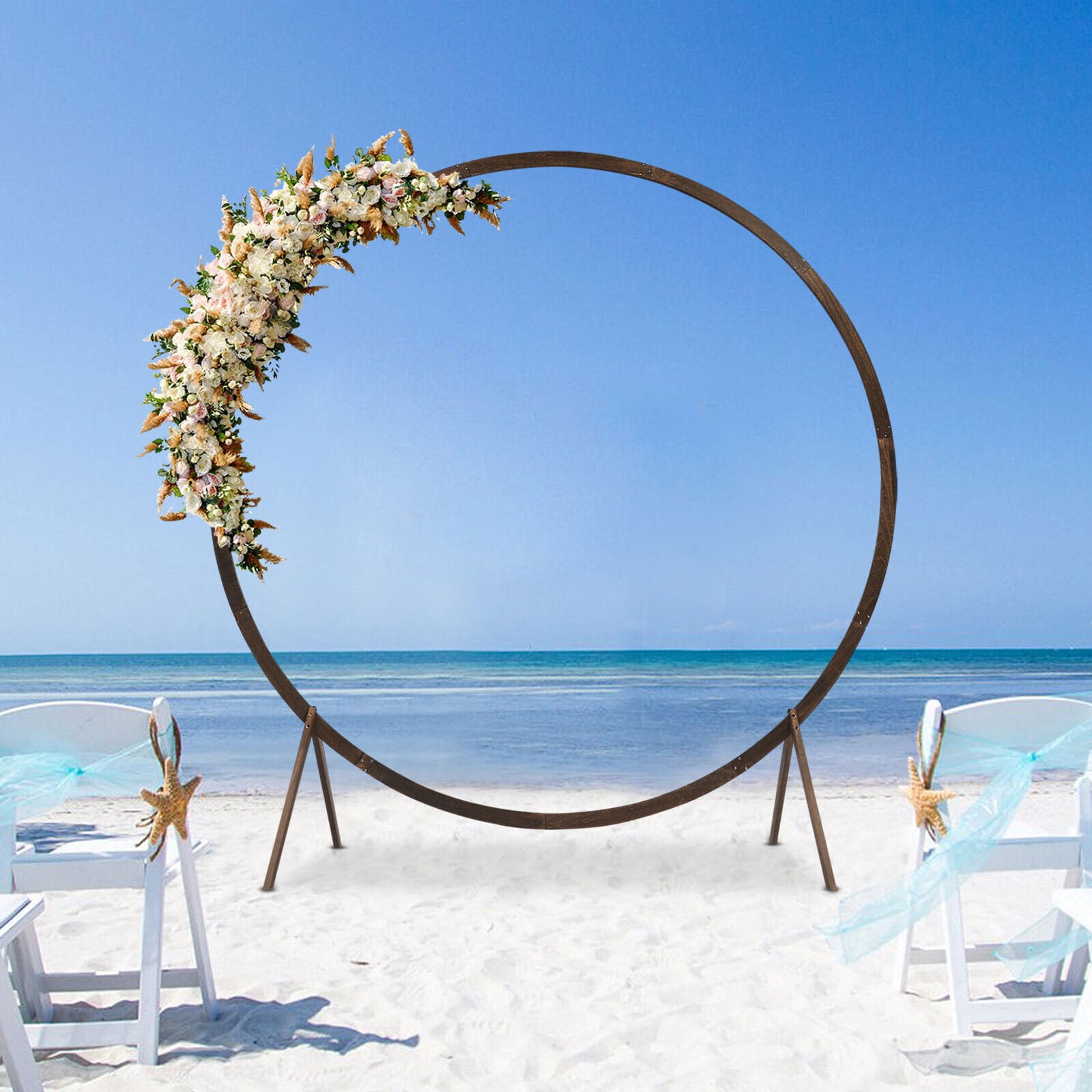 7.2ft Round Wedding Arch Wood Backdrop Stand Rustic Ceremony Decor ...