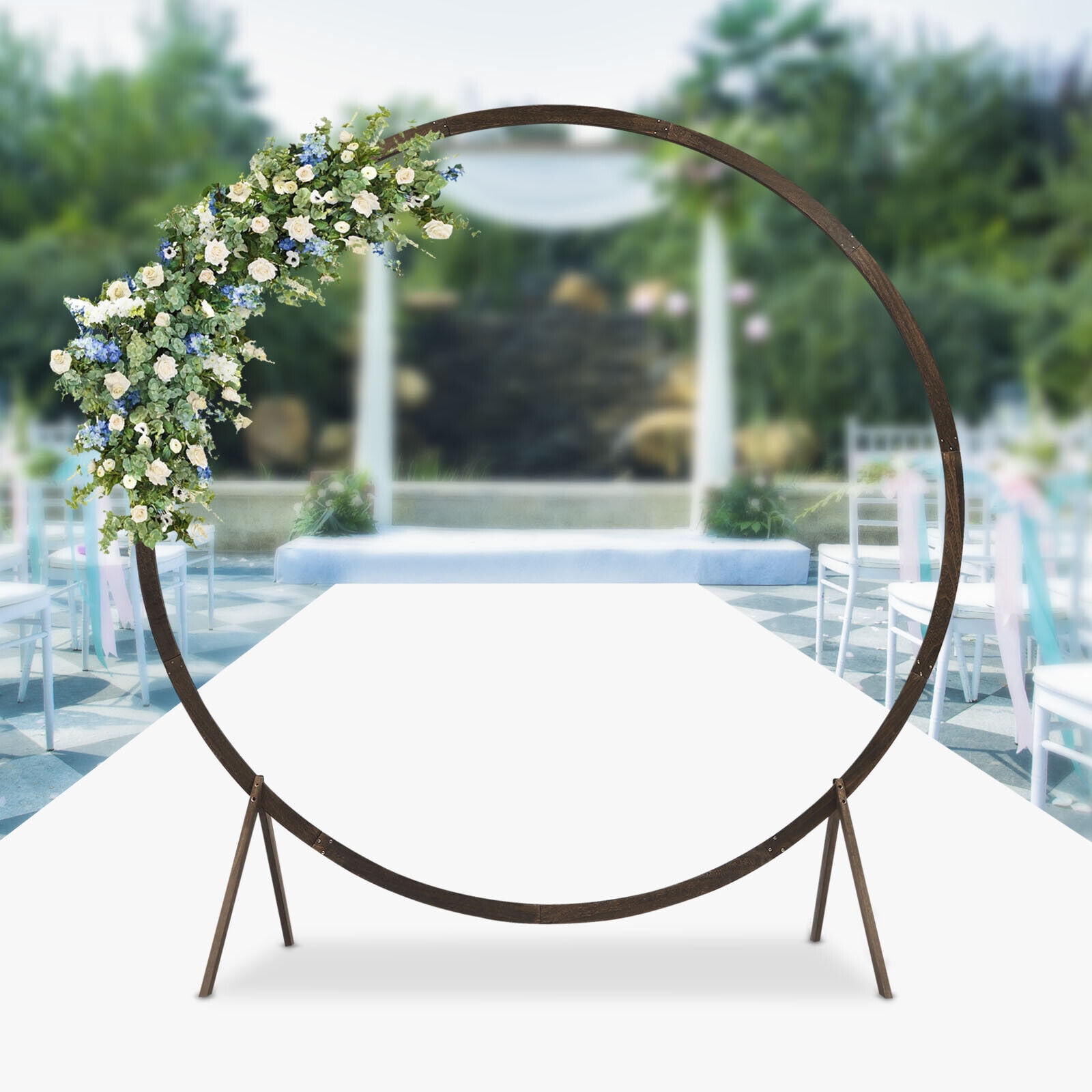 7.2ft Round Wedding Arch Wood Backdrop Stand Rustic Ceremony Decor ...