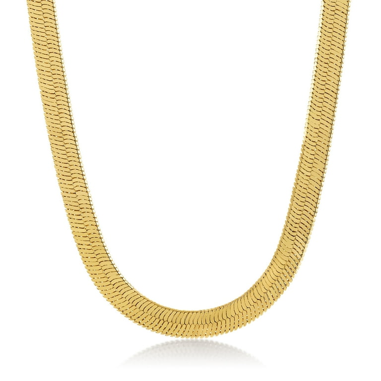 7.2mm 14k Yellow Gold Plated Flat Herringbone Chain Necklace 22 inches