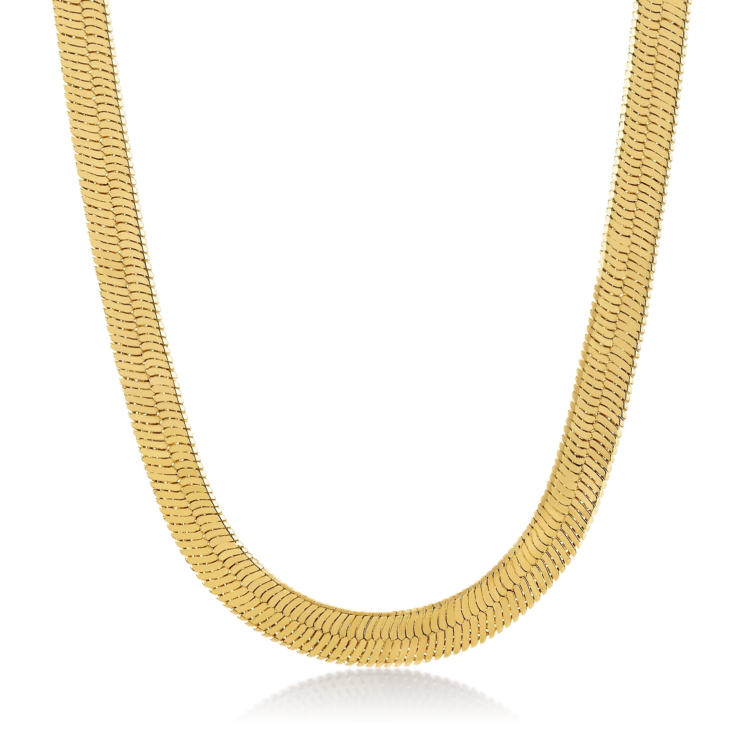 7.2mm Chunky 14k Yellow Gold Plated Flat Herringbone Chain Necklace, 22 ...