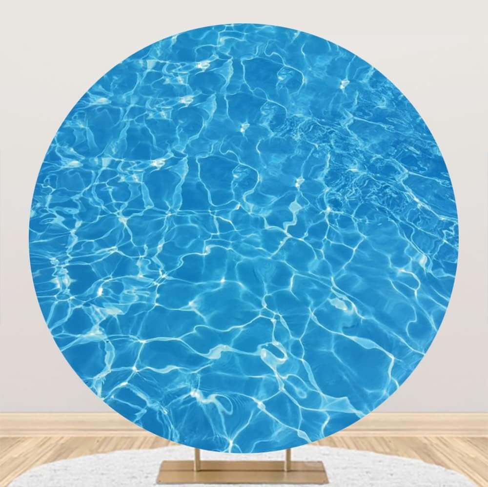 7.2x7.2ft Swimming Pool Round Backdrop Cover Shining Blue Water Wave ...