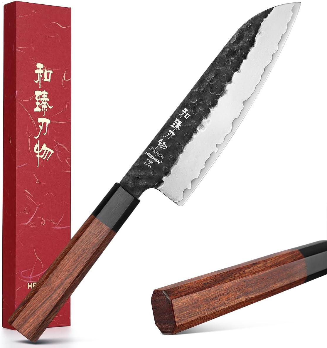 7.3 Santoku Knife, Clad Steel Chef Knife, Forged Japanese Style Gyuto ...