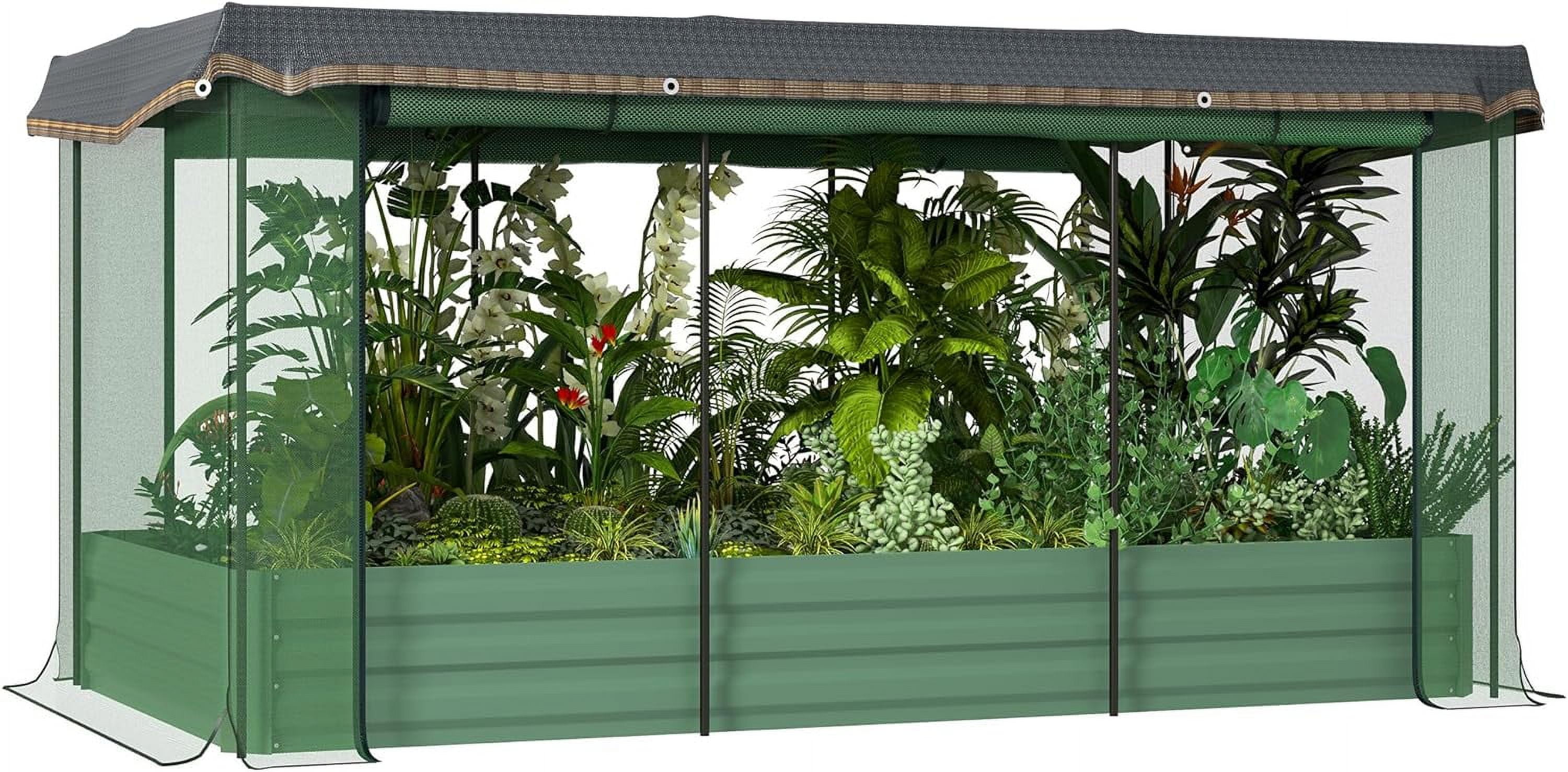 7.3 x 3.4 x 1 ft Galvanized Raised Garden Bed with Crop Cage Plant ...