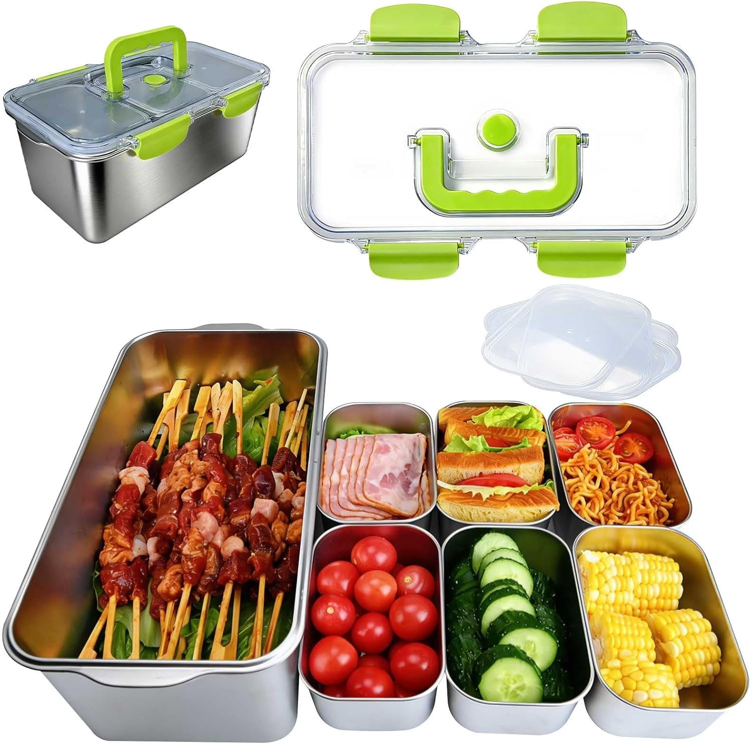 7- 304 Stainless Steel Storage Containers Set with Clear , Meal Prep ...