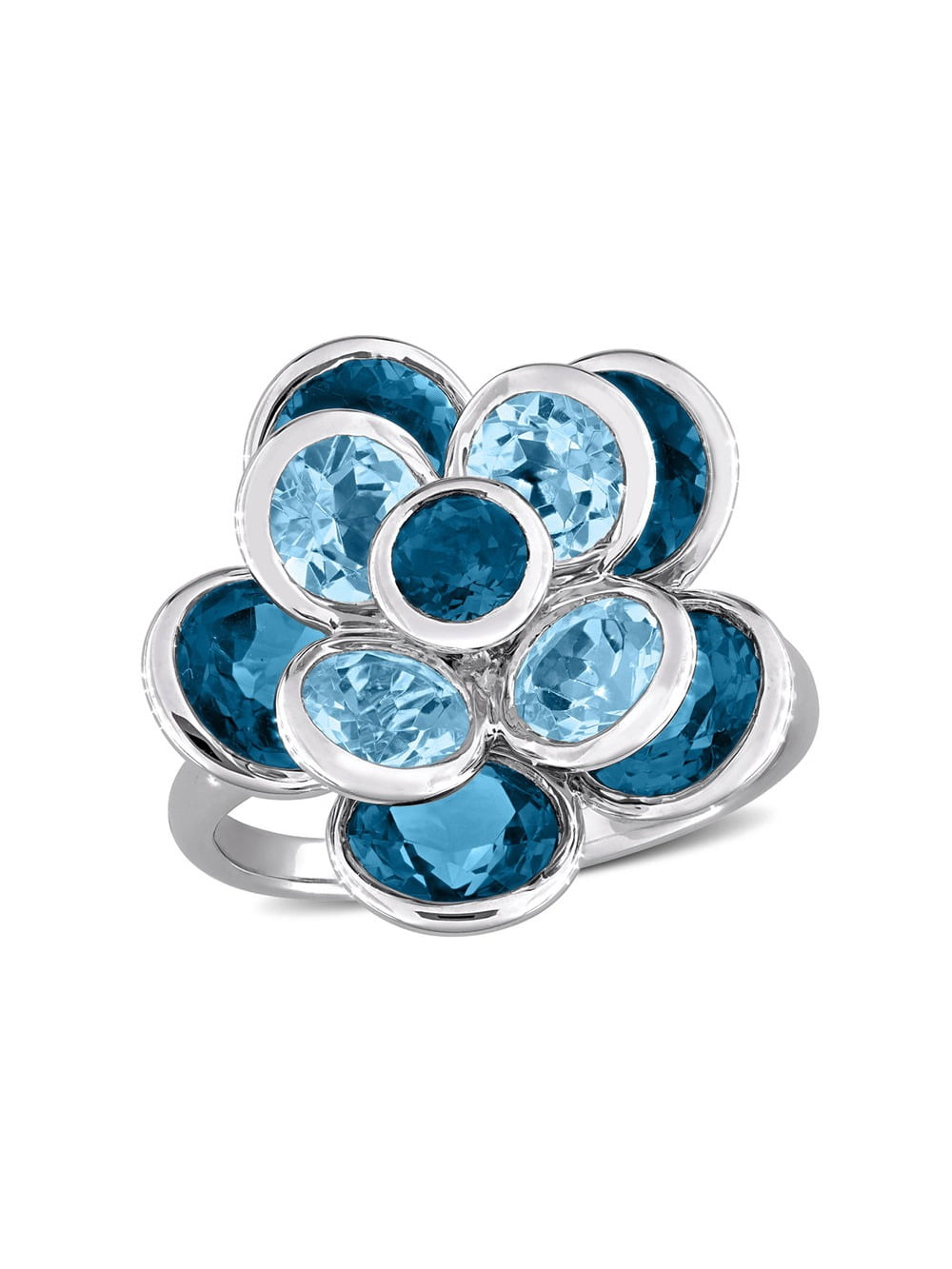7.32 Carat (Ctw) London Blue Topaz Flower Ring in Sterling Silver ...