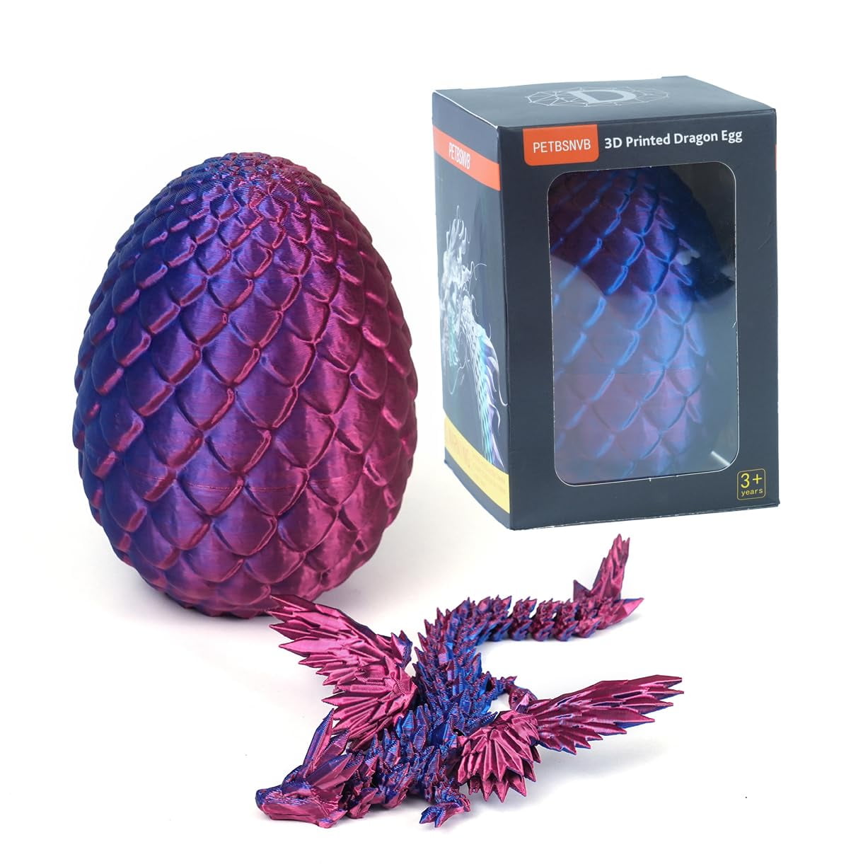 7" 3D Printed Dragon with Wings in Egg, Easter Basket Stuffers, Crystal ...